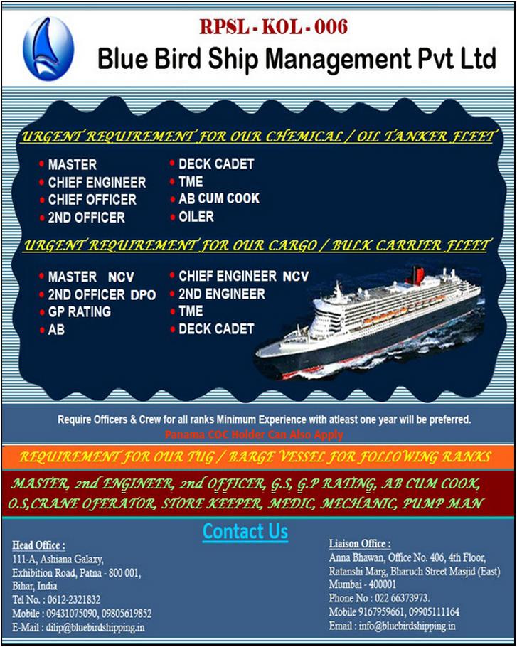 AB, TME, AB Cum Cook, Oiler, Chief Engineer, Chief Officer and Master